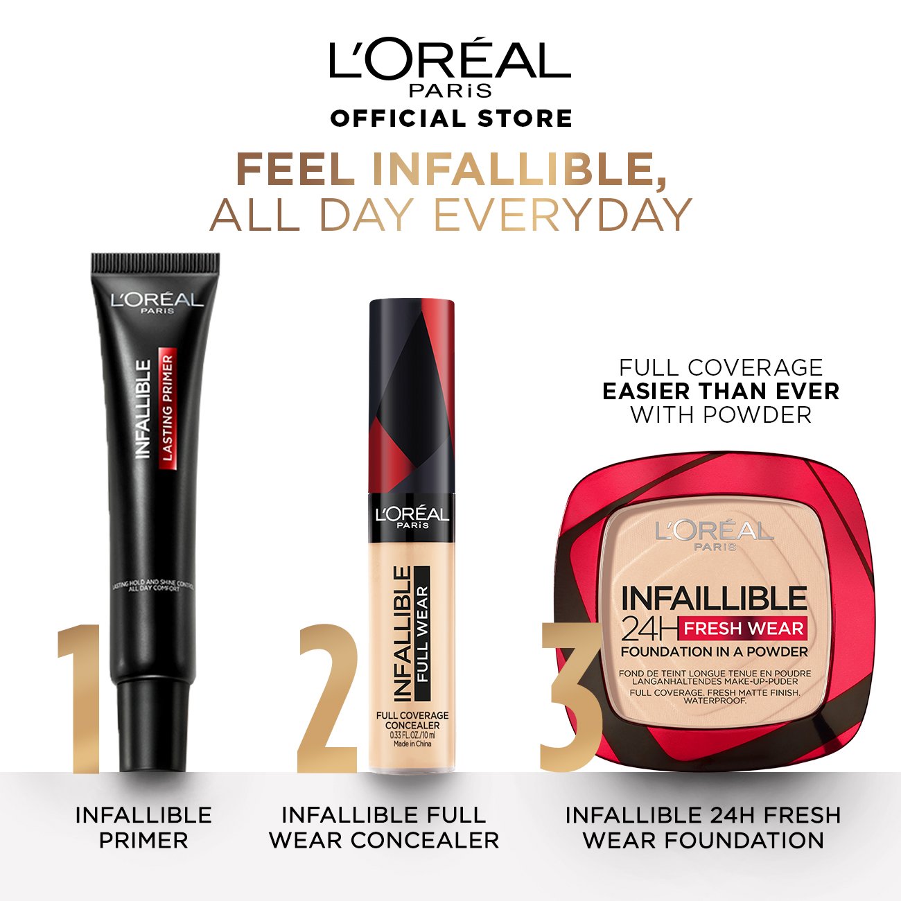 Infallible Face Makeup 24HR Fresh Wear Powder Foundation 140 Golden ...